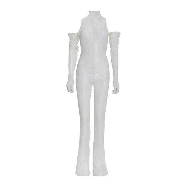 SARAH REGENSBURGER Lace Catsuit With Gloves - White
