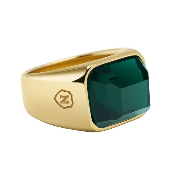 NIALAYA JEWELRY Signet Ring With Green Zircon - Gold/green