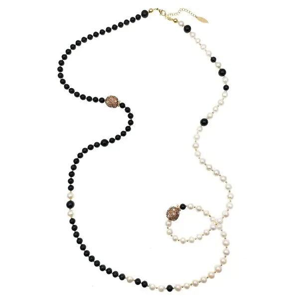 FARRA Freshwater Pearls With Obsidian Statement Necklace - Black/white
