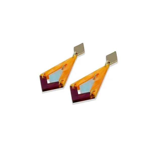 TOOLALLY Art Deco Diamond Drop Earrings - Orange/brown/blue