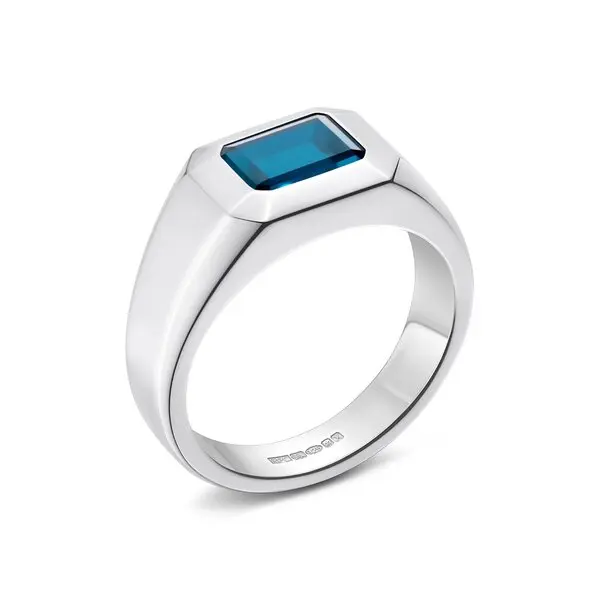 RAHUL PATEL COLLECTION Linea Signet Ring With London Blue Topaz - Silver/blue
