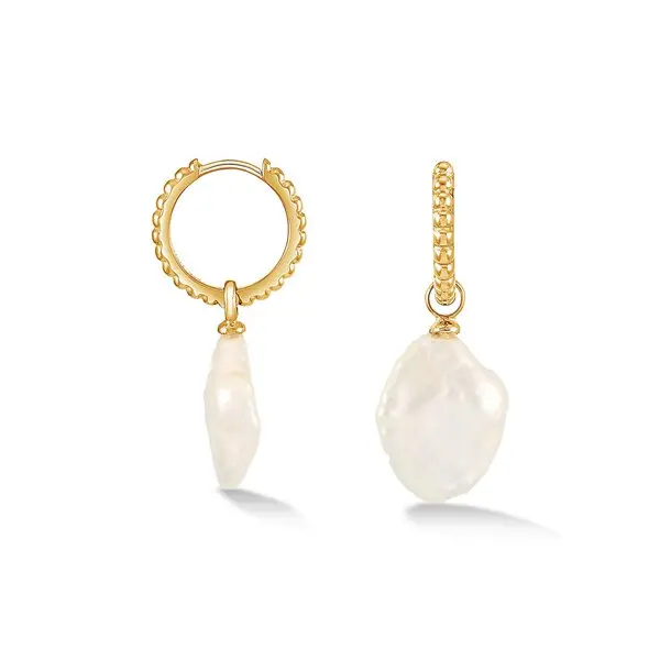 DOWER & HALL Keshi Luna Pearl Huggie Hoop Earrings - Gold