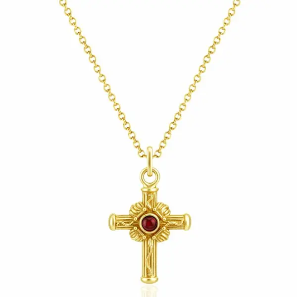 UNALOE Cross Necklace With Garnet In Gold Vermeil - Gold/red