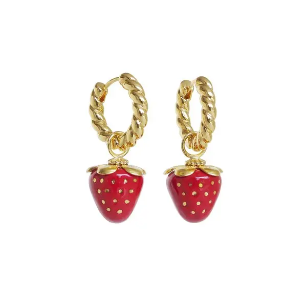 POPORCELAIN Strawberry Hoop Earrings - Gold/red