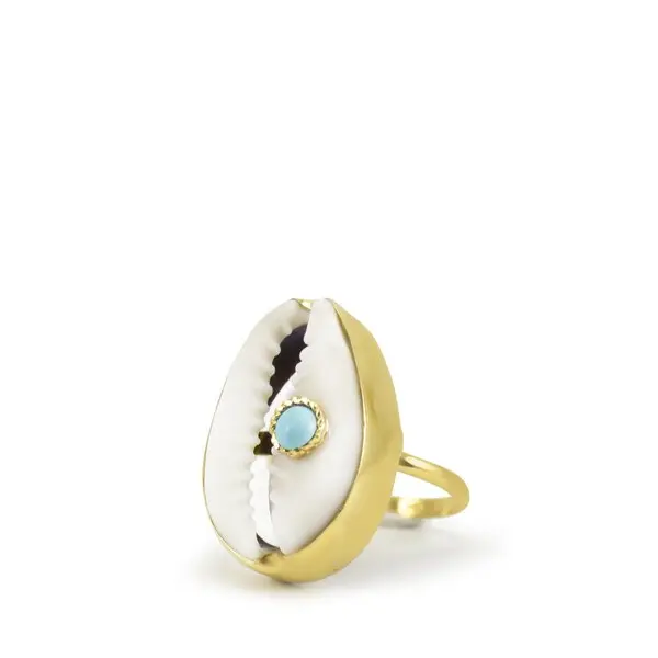 VINTOUCH ITALY Gold Plated Sterling Silver Cowrie Shell And Turquoise Ring - Gold/blue/white