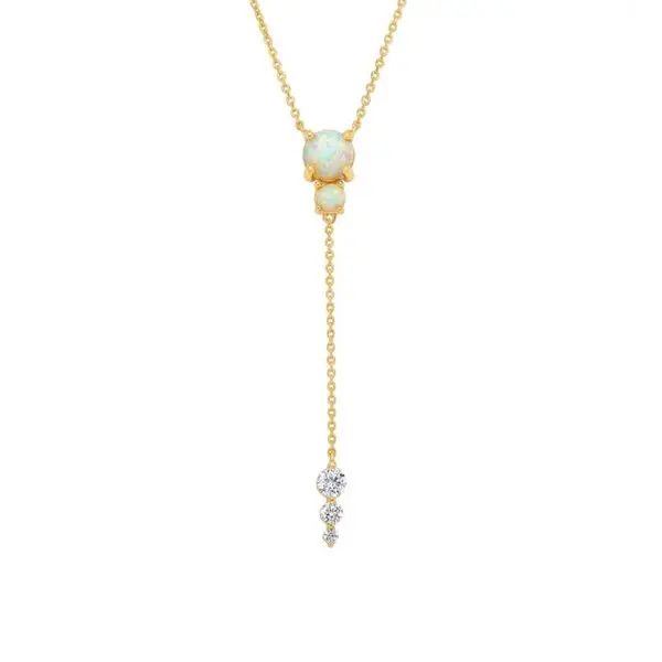LA KAISER Opal & Zirconia Lariat Necklace - Gold