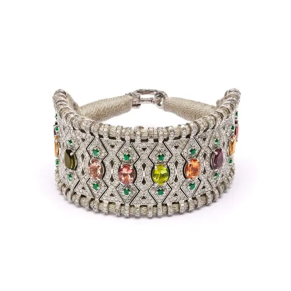 CARAVAN OF STONES Sand Pavé Diamond & Tourmaline Bracelet - Gray/pink