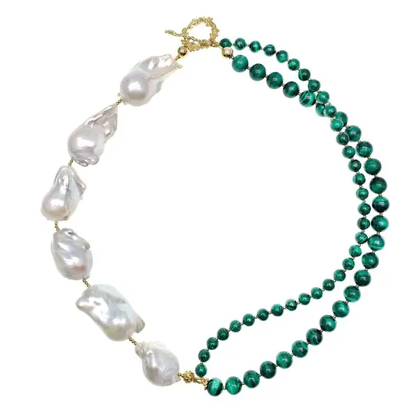FARRA Baroque Pearl And Malachite Necklace - Green