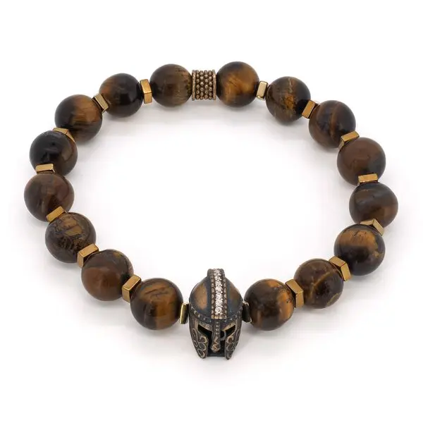 EBRU JEWELRY Tiger's Eye Stone Beaded Gladiator Bracelet - Gold/brown