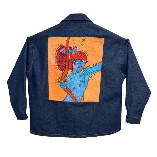 ZASTASTUDIO Zodiac Sagittarius Embroidered Denim Jacket - Black