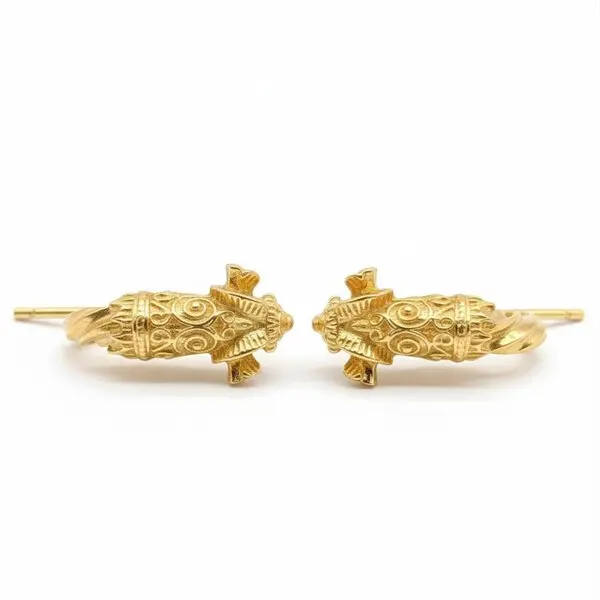 SILVER & ELEGANT Ram's Head Twisted Hoop Earrings - Gold