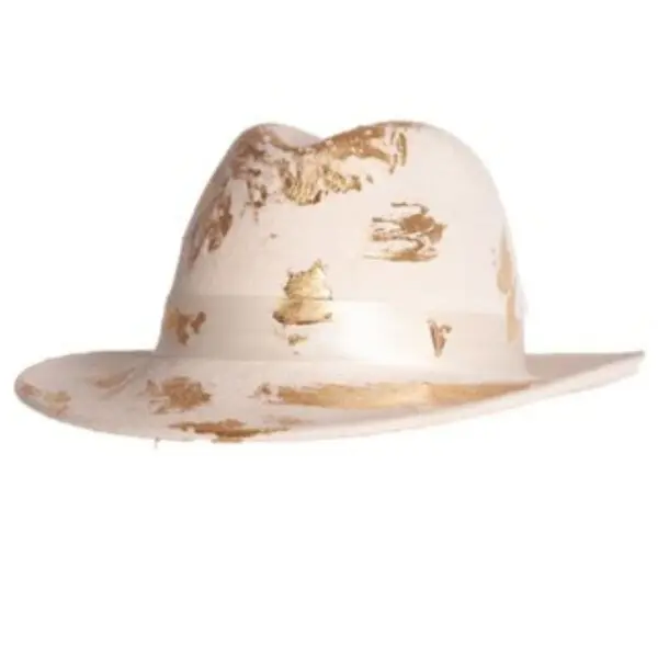 VICTORIA CHARLES HEADPIECES Ivory Wool Felt Trilby With Gold Leaf Detailing - White/gold