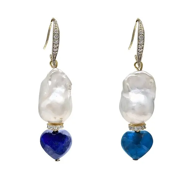 FARRA Baroque Pearl, Lapis, And Apatite Dangle Earrings - Blue