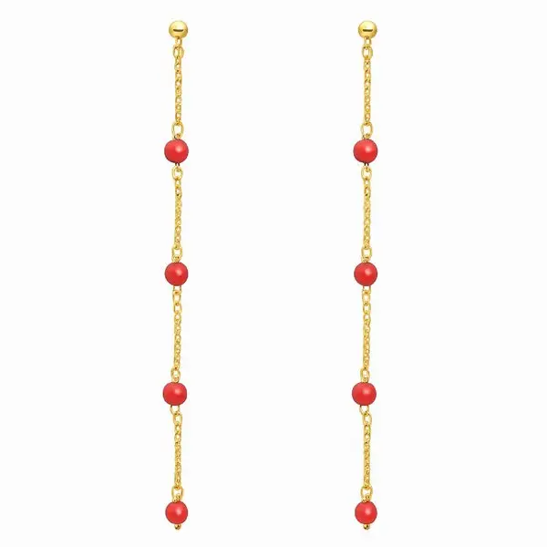UNALOE Mediterranean Red Coral Drop Earrings - Gold/red