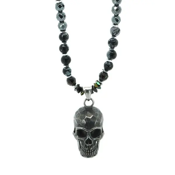 EBRU JEWELRY Obsidian & Skull Beaded Necklace - Black/silver