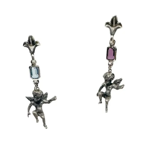 TG-JEWELLERY BY TAMARA GERVASIO Ancient Cherub Sterling Silver Dangle Earrings - Silver/black/blue