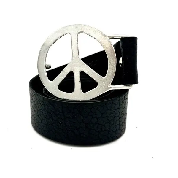 LYNN TALLERICO Peace Buckle Leather Belt - Black