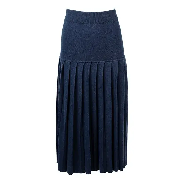 ZENZEE Silk Cashmere Pleated Midi Skirt