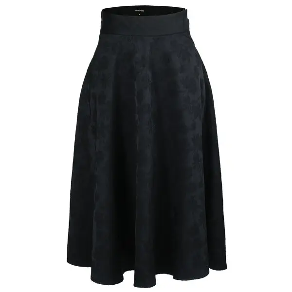 SMART AND JOY Flared Jacquard Midi Skirt - Black