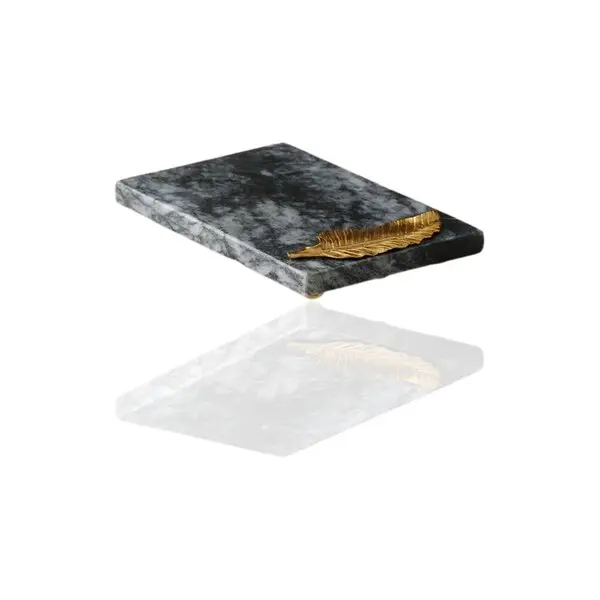 MARLETH Gold / Black Small Marble Rectangular Serving Board, Gold Leaf Accent - Gold/black