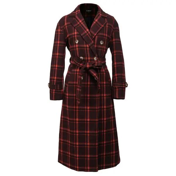 SMART AND JOY Double-breasted Checked Wool Coat - Red