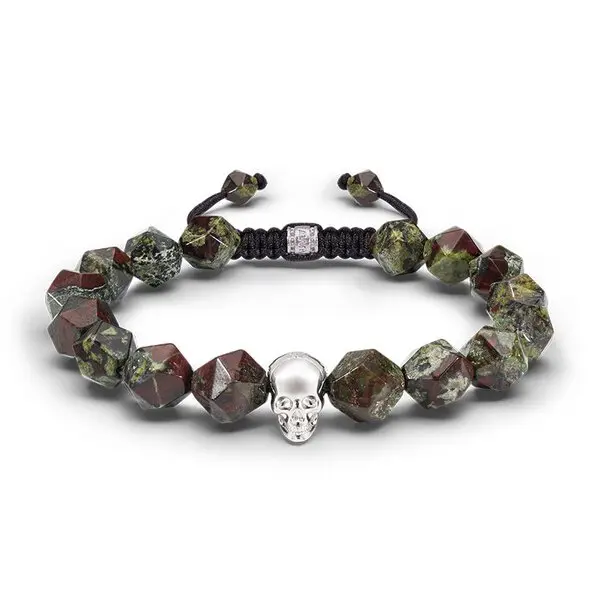 AWNL Dragon Blood Jasper Skull Macrame Bracelet - Green