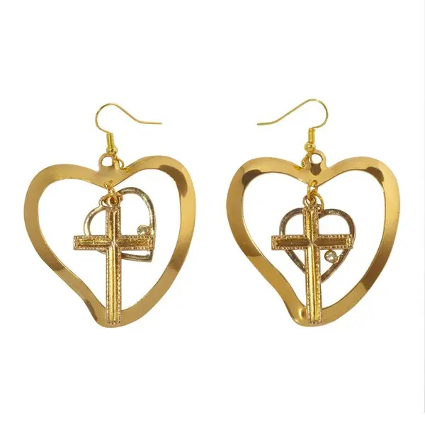 CARAMEL VINTAGE JEWELLERY Plated Heart And Cross Earrings - Gold
