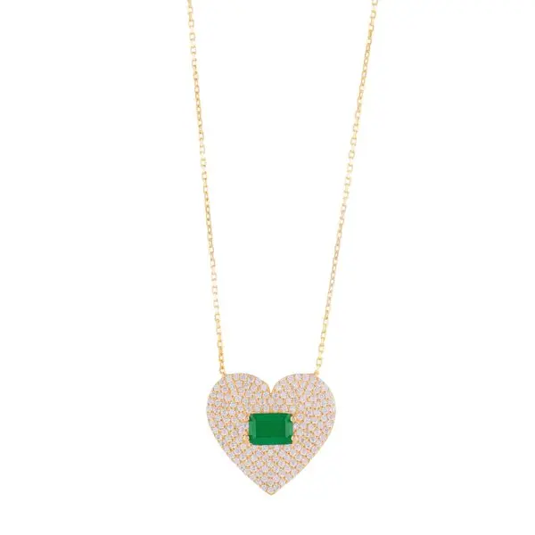 SHYMI Pave Heart & Stone Necklace - Green/gold