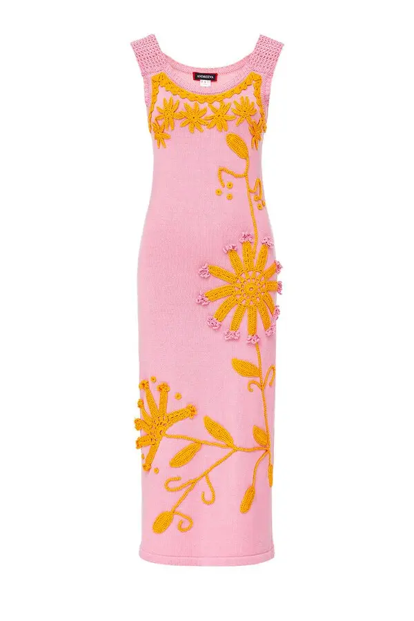 ANDREEVA Knit Dress With Floral Embroidery - Pink