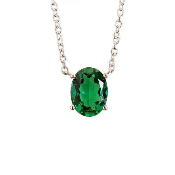 JUVETTI  Ovo White Gold Vermeil Emerald Necklace - Green/white