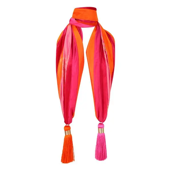 BEATRICE VON TRESCKOW Silk Mix Tassel Scarf Orange - Pink