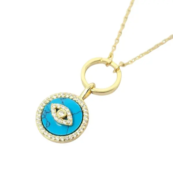 HARFI Gold Plated Turquoise Evil Eye Pendant Necklace - Gold/blue