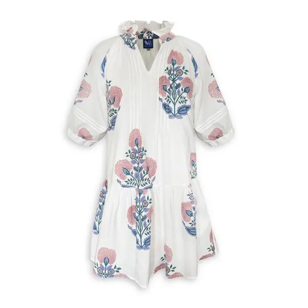 PICK HAPPY Mocha Botanical Pintuck Mini Dress - White