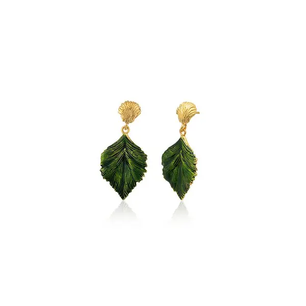MILOU JEWELRY Linden Leaf Drop Earrings - Green