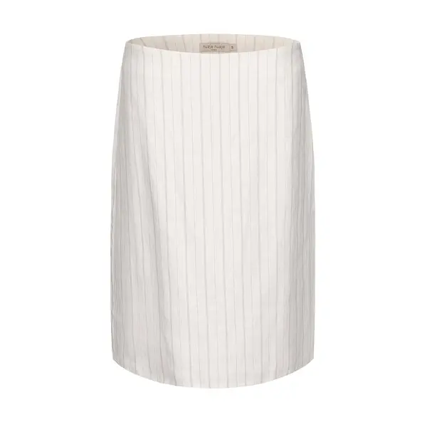 NUAJE NUAJE Le Straight Midi Striped Linen Skirt - White