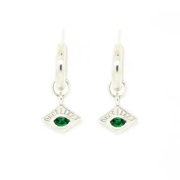 ETTA BURTON JEWELLERY Sterling Silver Charm Hoop Earrings - Silver/green