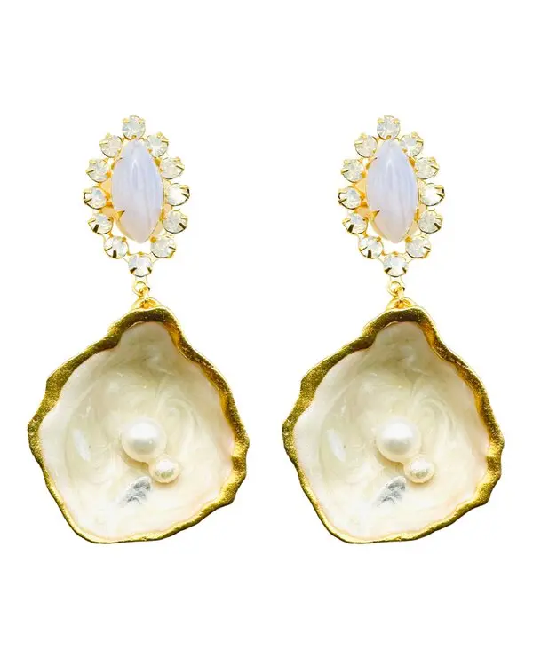 THE PINK REEF Jewel Oyster Drop Earrings - Pink/white