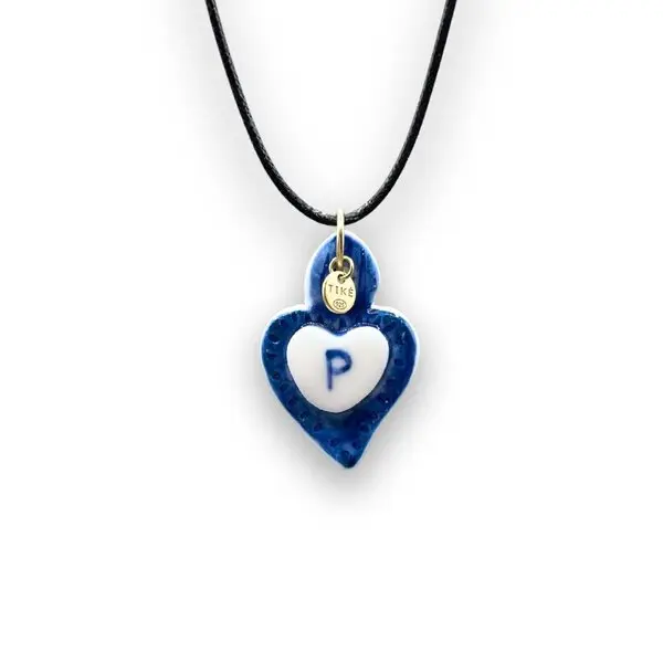 Tiké Jewels Sacred Heart Initial Letter P Porcelain Choker Necklace - Gold