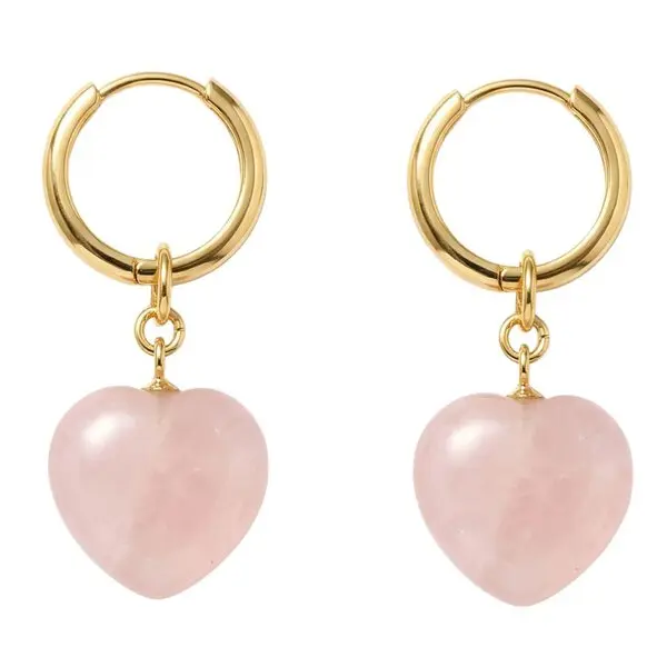 SEREE Heart Quartzite Charm Huggie Earrings - Pink/yellow