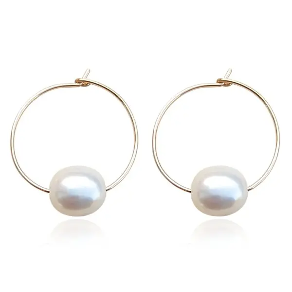 KIRI & BELLE Olivia Pearl Wire Hoop Earrings - Gold