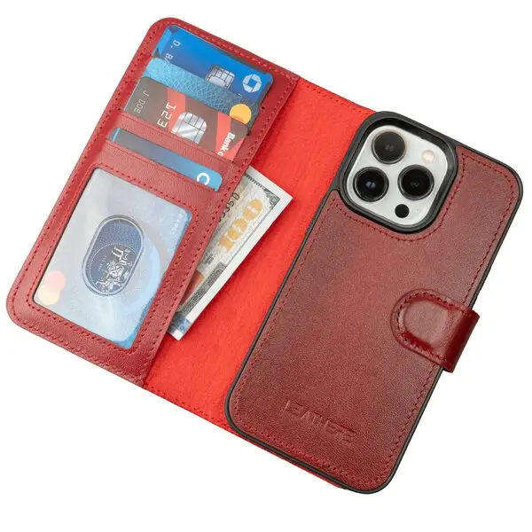 LEATHERE Iphone Series Leather Wallet Case New York - Red