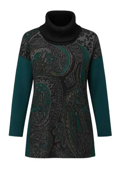 CONQUISTA Long Sleeve Printed Turtleneck Top