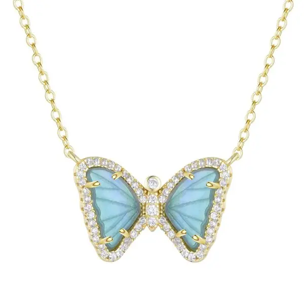 KAMARIA Mini Mother-of-pearl Butterfly Pendant Necklace - Blue