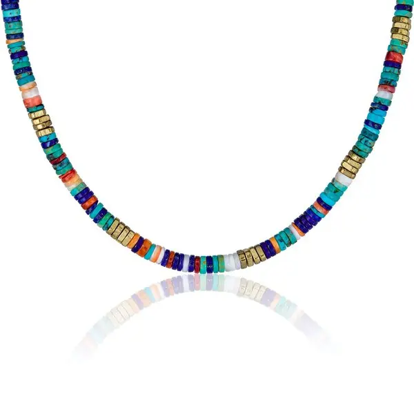 CARTOGRAPHY Yá Lapis, Turquoise And White Coral Heshi Bead Necklace - Blue/white/green