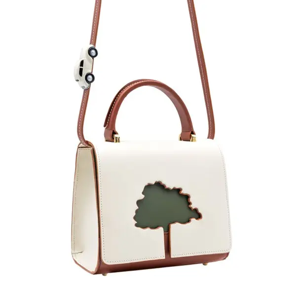 ABSURDE Leather Shoulder Bag With Tree Cut-out - White