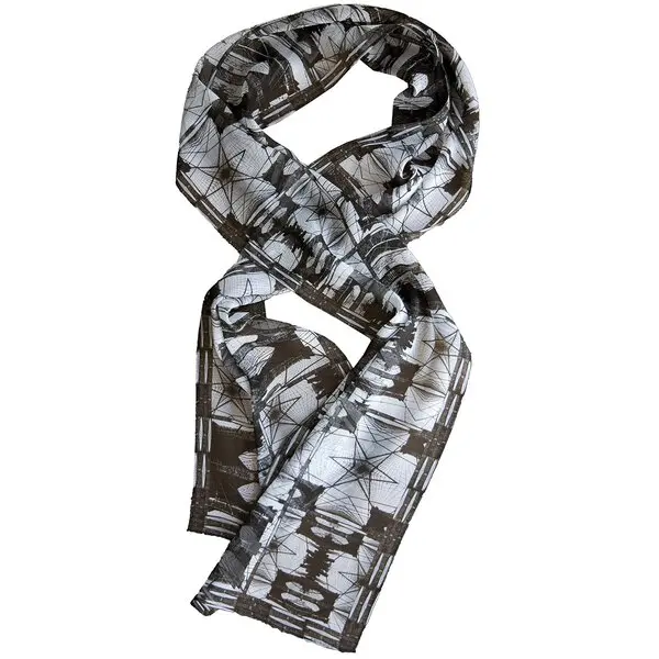 BABS BOUTIQUE NYC Black / White Silk Georgette Brooklyn Bridge Print Scarf - Black/white