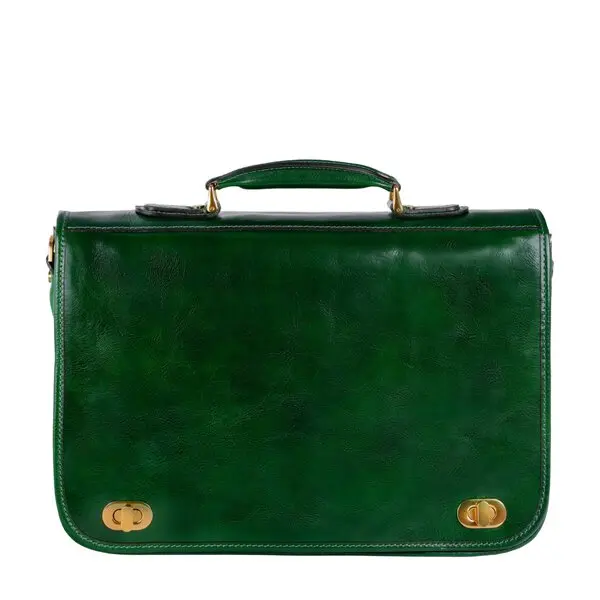 TIME RESISTANCE Leather Briefcase Laptop Bag - Green