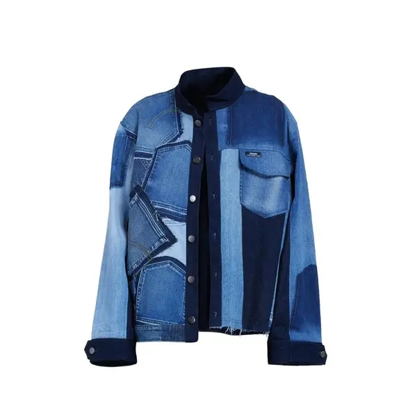 STORY WEAR Denim Patchwork Stand-collar Jacket