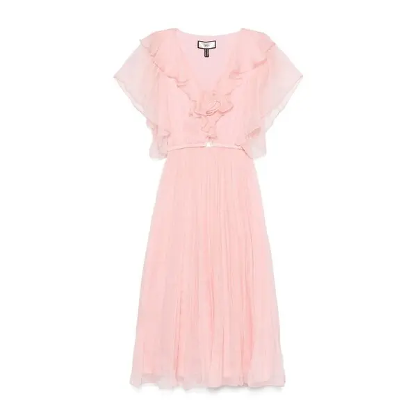 NISSA Floral-appliqué Silk Midi Dress - Pink