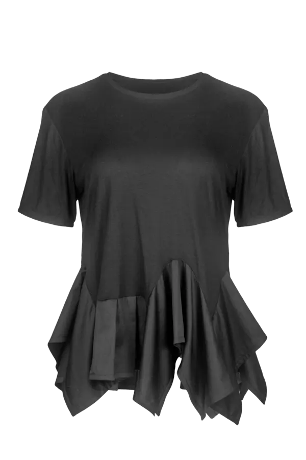 HELENE GALWAS Flo Cotton T-shirt With Ruffle Hem - Black